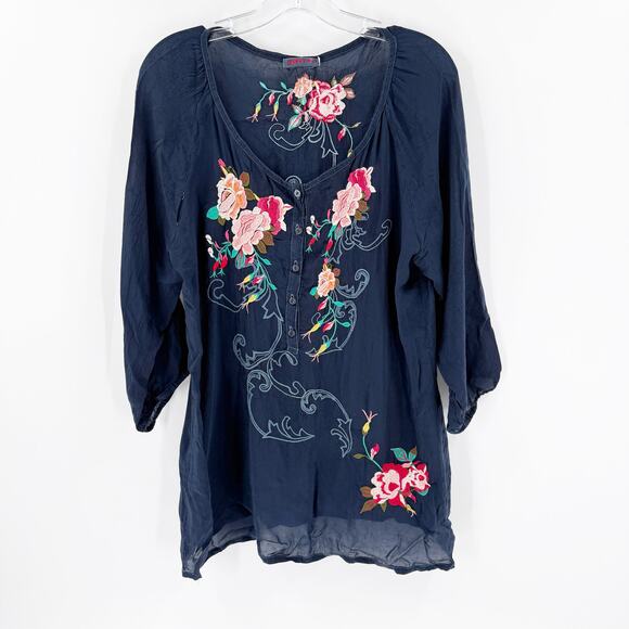 Johnny Was | Tops | Johnny Was Embroidered Floral Tunic Top Blue Boho ...